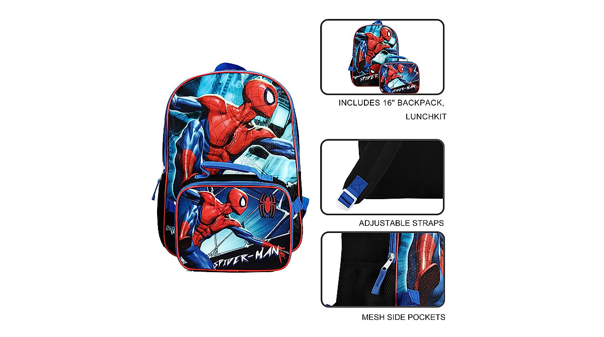 Marvel Spider-Man Kids Backpack & Lunch Box Set for Boys