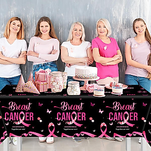 3Pcs Breast Cancer Awareness Tablecloths-Hope Love Cure Decorations Pink Ribbon Disposable Rectangle Plastic Table Covers Women Pink Black Breast Cancer Party Supplies