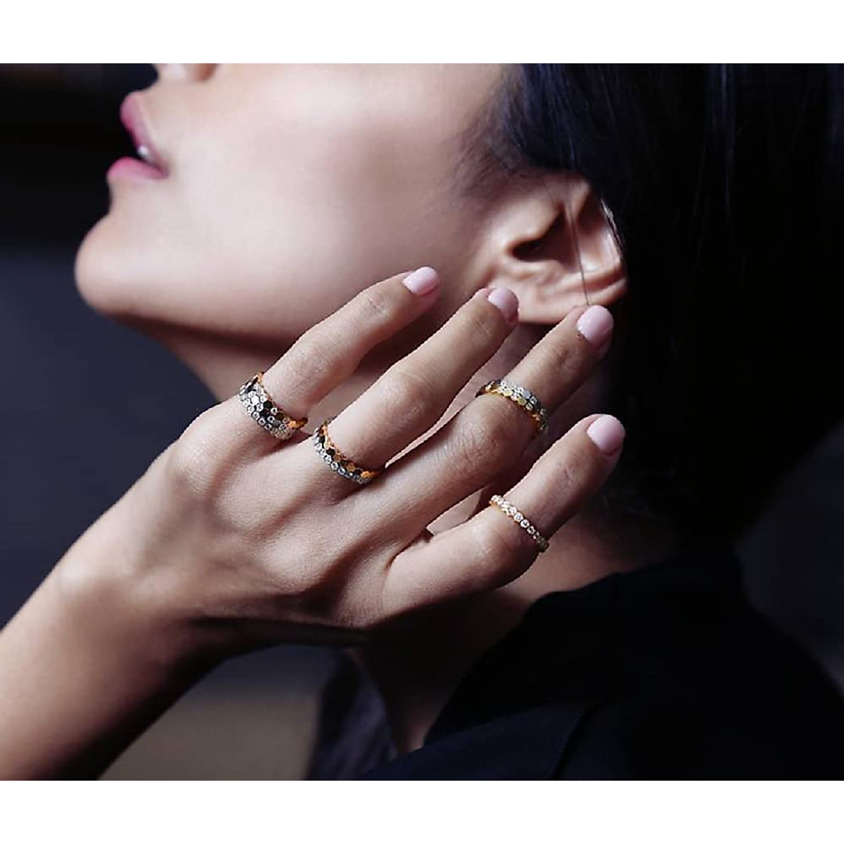 ZDIFDIC Rose Gold Honeycomb Stacking Ring 3 Pieces Hexagon Statement Rings with Delicate Cubic Zirconia Promise Wedding Engagement Eternity Bands Gifts for Women Size 6 to10(10#)