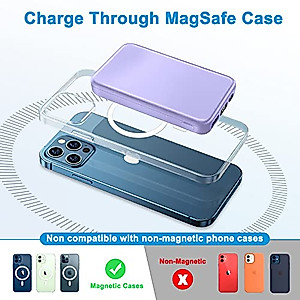 AOGUERBE Magnetic Wireless Portable Charger, 10000mAh Wireless Power Bank PD 22.5W Fast Charging with USB-C LED Display Mag-Safe Battery Pack Compatible for iPhone 14/13/12 Pro/Mini/Pro Max（Purple