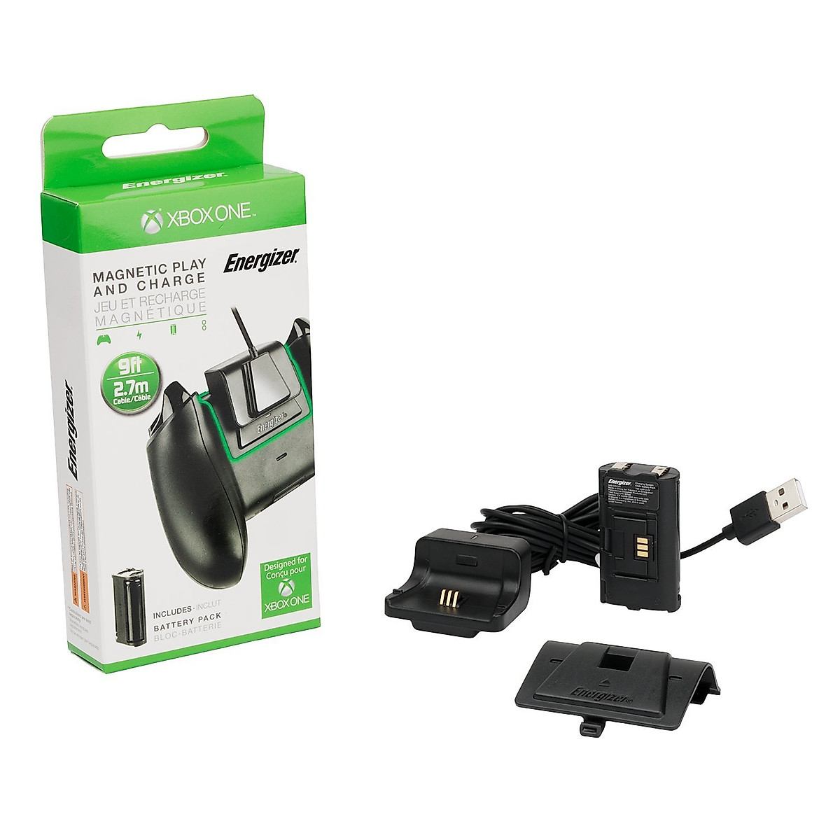PDP Energizer Xbox One Magnetic Play and Charge Charger with Rechargeable Battery Pack for One Wireless Controller Charging Kit, 048-030-NA