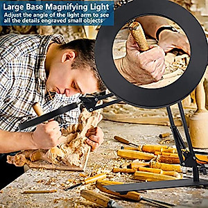 10X Magnifying Glass with Light and Stand, HITTI 2-in-1 LED Lighted Magnifier Large Base & Clamp, 3 Color Modes Stepless Dimmable Magnifying Lamp, Adjustable Swing Arm for Repair Crafts Soldering