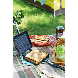 Toraya Hot Sandwich Maker, Crispy Grilling, Single, Fluorine Treated, For Gas Stoves, Black, Total Width: 13.8 inches (35 cm)