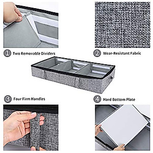 Vailando Under Bed Storage, 2 Pack Under Bed Storage Containers with Dividers, Firm Sides, Strong Zipper, 3 Reinforced Handles, 6 Inches Low Profile Underbed Storage Bins for Clothes, Blankets, Grey