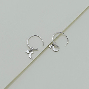 Boma Jewelry Sterling Silver Moon & Star Pull Through Hoop Earrings