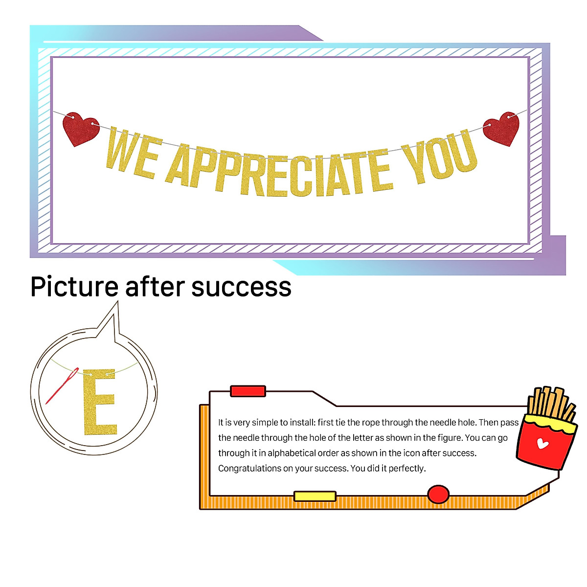 We Appreciate You Banner, Thank You Sign, Nurse/Doctor/Teacher Appreciation Banner Decorations, Thank You for All You Do Decor, Employee Appreciation Banner Decorations for Office Party Gold Glitter