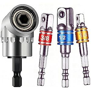 3Pcs 1/4" 3/8" 1/2"Hex Socket Adapter Drill Bits Set,Impact Grade Socket Wrench Adapter Extension Set,105°Right Angle Drill Bit Adapter Attachment 1/4" Drive Hex Magnetic Bit Socket Screwdriver Drill