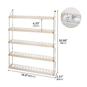 J JACKCUBE DESIGN Wall Mount Essential Oils Display Shelf with 5 Tier for 70 Bottles Holder Gold Frame and Wood Rack Organizer - MK482B
