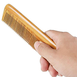 Onedor Handmade 100% Natural Green Sandalwood Fine Tooth Wooden Comb for Men Hair, Beard, and Mustache Styling Pocket Comb With Leather Case (2 in 1)