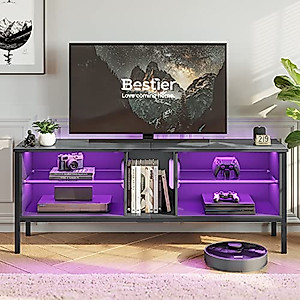Bestier Entertainment Center, Gaming TV Stand for 70 TV inch, TV Media Console with Modern Glass Shelves, Grey