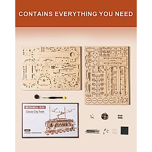 ROKR 3D Wooden Puzzles Model Car Kits for Adults to Build - Wooden Toy Tram Train Set with Railway - Wood 3D Puzzles for Adults - Gift Idea for Christmas Father's Day Birthday