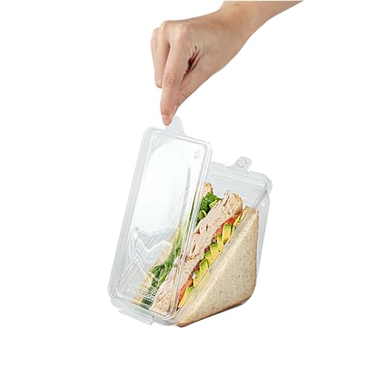 Restaurantware Tamper Tek 7.4 x 3.9 x 3.5 Inch Triangle Take Out Containers 100 Durable Sandwich To-Go Containers - Tamper-Evident Freezable Clear Plastic Sandwich Containers With Hinged Lids