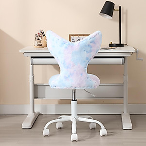Guyou Fuzzy Cute Kids' Desk Chair Mermaid Back Chair Colorful Adjustable Study Chair Swivel Rolling Chair for Teen Girls Boys/Bedroom/Children Gift(Blue Colorful)