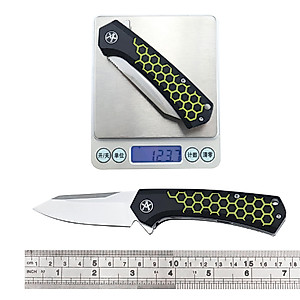 ALBATROSS Pocket Folding Knife, 3" D2 Steel Satin Blade, 4.5" Black G10 Handle with Hexagonal Pattern, Liner Lock, FK055 (Yellow)