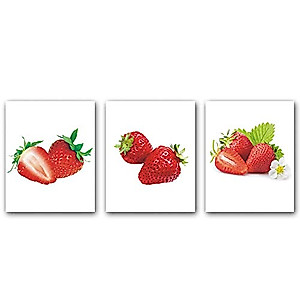 TANXM 3 Set – Strawberry Fruits Wall Artwork Paintings,Colorful Fruits Canvas Wall Art,Walls Canvas Art Work for Kitchen Dining Room Home Decor- No Frame,8"x10"