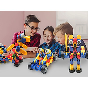 Skoolzy Klikio 8 in 1 Construction Building Engineering Toys 98 Piece Kit - STEM Bin Toys for Ages 7+, Includes Storage Bag and Booklet with Building Designs