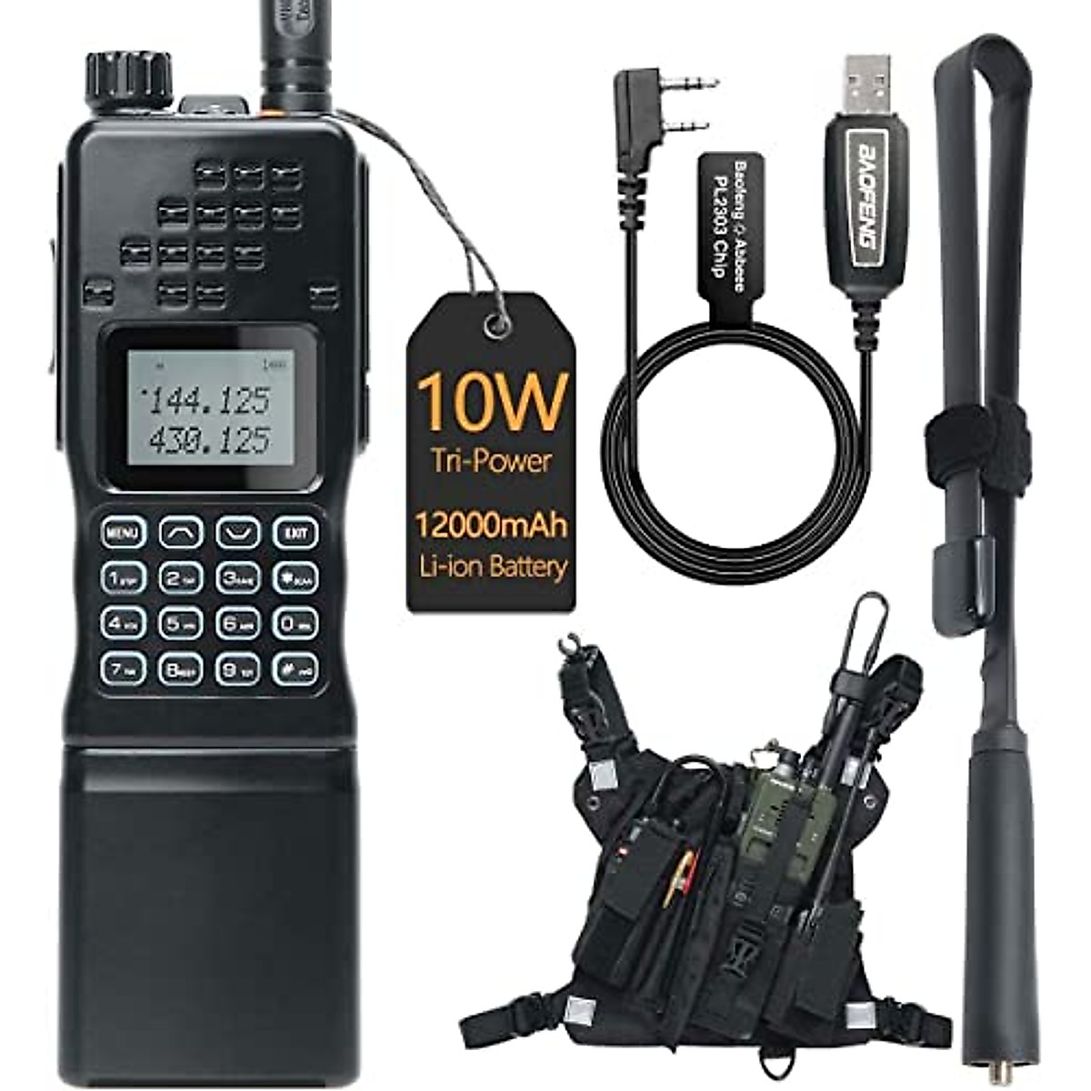 Baofeng AR-152 Military Grade Ham Radio 10W Powerful Long Range Rechargeable Walkie Talkie for Adults with Waterproof Tactical Chest Harness Bag,Tactical Antenna and Programming Cable Two Way Radio
