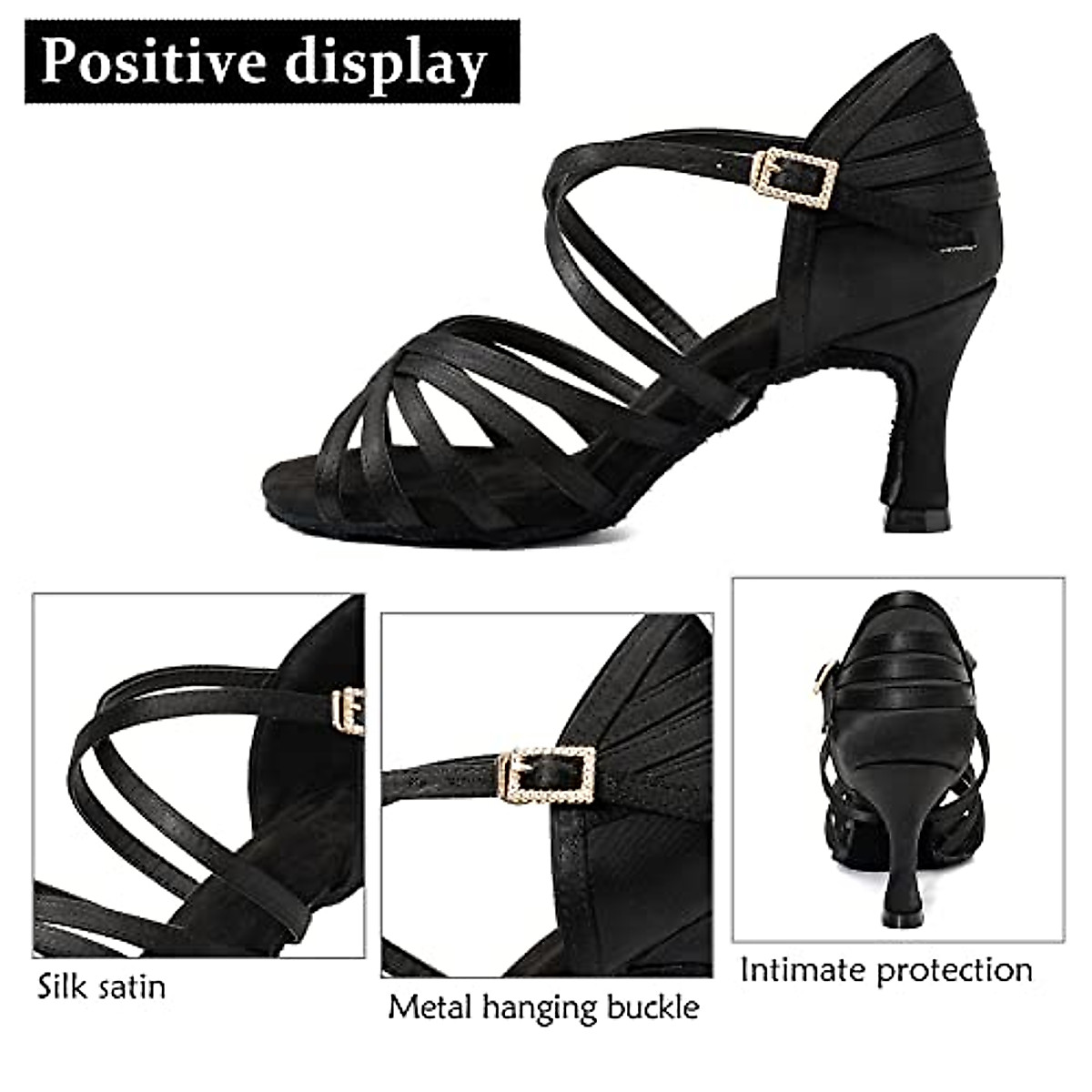 DKZSYIM Women's Satin Latin Dance Shoes Professional Ballroom Salsa Practice Performance Dancing Shoes,2324-Black-7.5,US 7