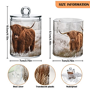 Sletend 2Pack Bathroom Canisters Organizer Scottish Highland Cow Storage Containers for Cotton Ball,Cotton Swab,Cotton Round Pads,Floss