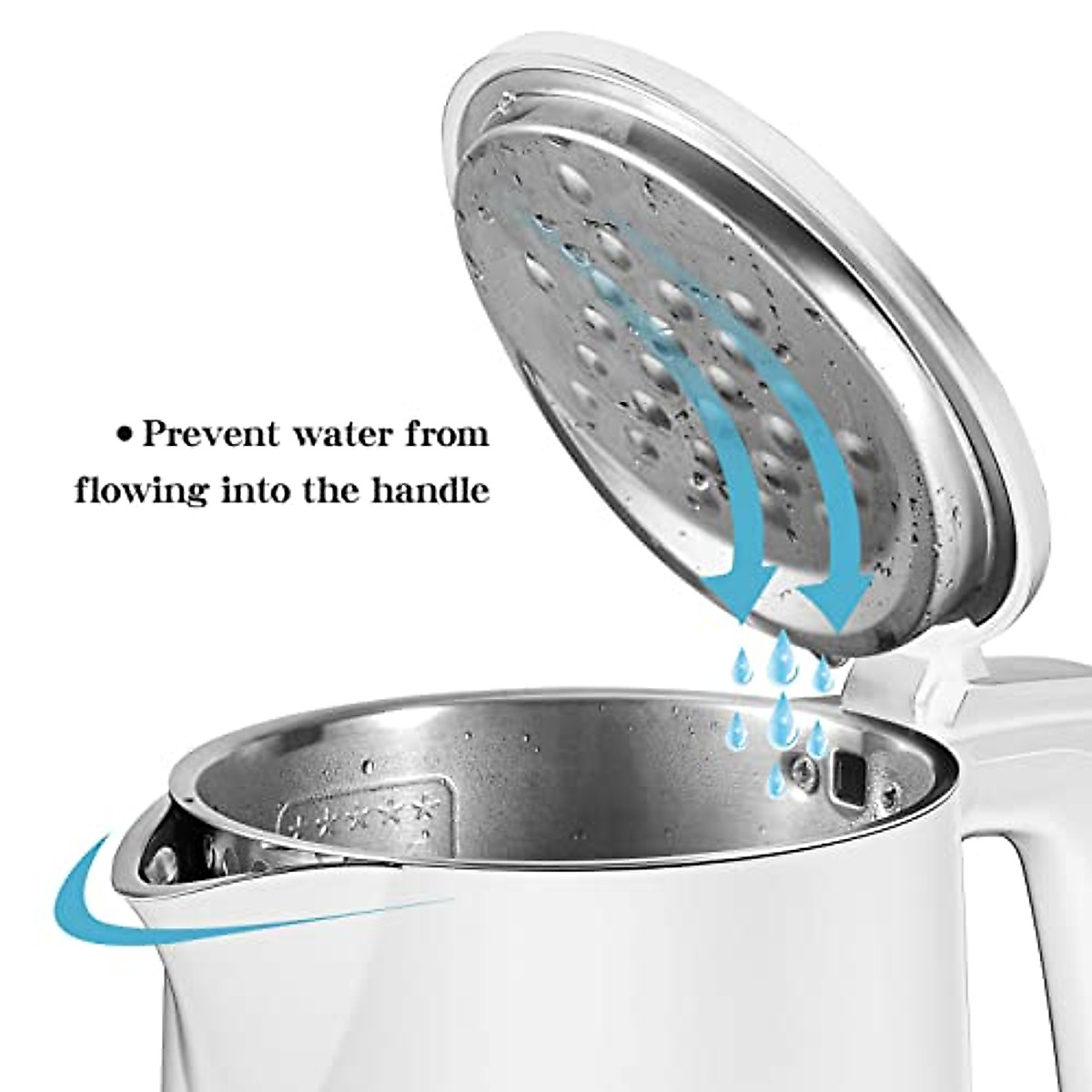 Dezin Electric Kettle, 0.8L Portable Travel Kettle with Double Wall Construction, Stainless Steel Electric Tea Kettle for Business Trip, Small Electric Kettle with Auto Shut-Off, White (Without Cup)