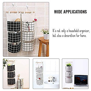 3Pcs Wall Closet Hanging Storage Bag, AUHOKY Premium Linen Fabric Over The Door Organizer, Hanging Storage Pouches with 3 Pockets for Bedroom Bathroom - Waterproof & Stylish (Black/Gray/White)