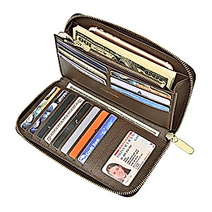 Luxury Large Capacity Zip Around Travel Wallet | Classic Long Phone Clutch | Multi Card Holder Organizer for Men Women - Coated Canvas (Brown Stripe), (MR-ZW08)