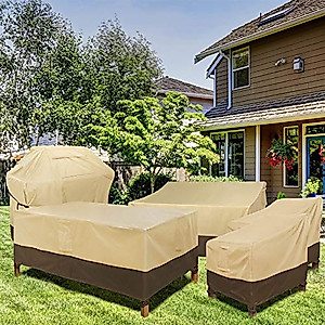 Heavy Duty Patio Chair Covers Waterproof, 2 Pack Lounge Deep Seat Cover 35"W x 38"D x 31"H, Heavy Duty Lawn Patio Outdoor Furniture Covers Waterproof with Air Vents for All Weather, Khaki & Brown