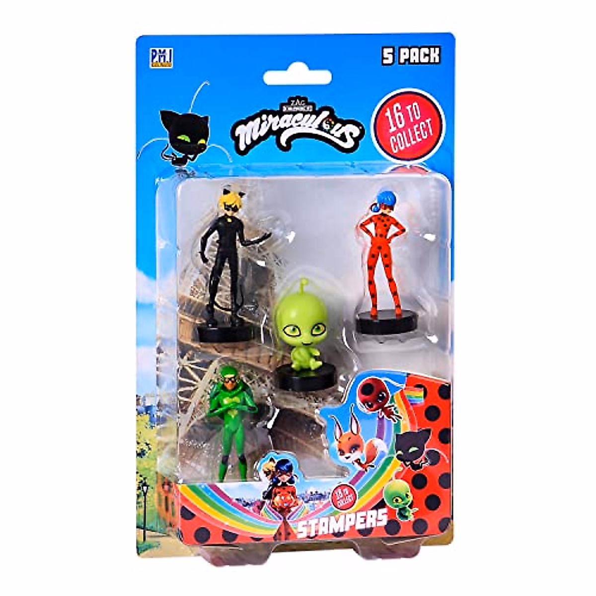 P.M.I. Miraculous Ladybug Stamps for Kids | 5 Miraculous Ladybug Stampers Out of 16 Collectibles in 1 Pack | Miraculous Ladybug Stationery, Stampers, Birthday Party Supplies - Cat Noir (Assortment A)