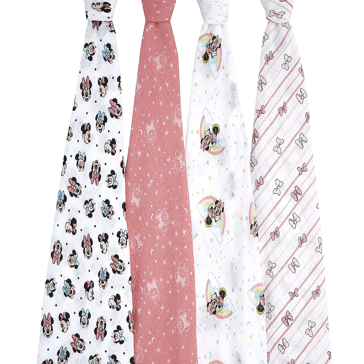 aden + anais Aden Swaddle Blanket, Muslin Blankets for Girls & Boys, Baby Receiving Swaddles, Ideal Newborn Gifts, Unisex Infant Shower Items, Wearable Swaddling Set, 4 Pk, Minnie Mouse Rainbows