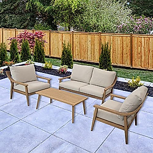 Blue Sky Outdoor Living Genova 4-Piece Aluminum Conversation Set, All-Weather Outdoor Furniture for Patio, Lawn, Garden, or Poolside, Natural/Grey