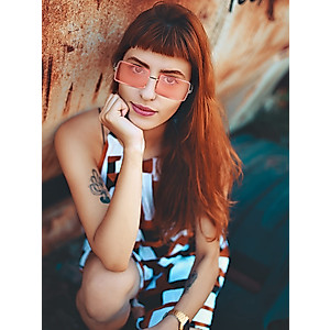 Frienda 4 Pairs Rimless Rectangle Sunglasses Frameless Square Glasses Vintage Transparent Eyewear for Women Men (Fresh Colors,Metal Frame)