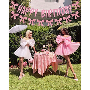 Coquette Happy Birthday Banner Pink Bow Happy Birthday Banner Garland for Coquette Birthday Party Bow Birthday Party Decorations