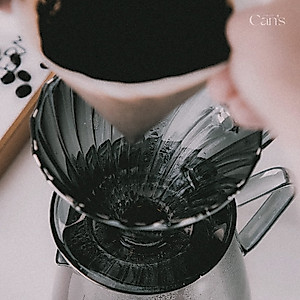 Can's Pour Over Coffee Maker Set With 50 Filters, Glass Coffee Dripper Brewer & Glass Coffee Pot + Stainless Steel Coffee Spoon, V60 Pour Over Coffee (Small 17oz- 500ml - Amber)