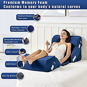6PCS Orthopedic Bed Wedge Pillow Set, Adjustable Memory Foam Pillow Wedge for Post Surgery, Back, Neck and Leg Pain Relief & Heartburn, Anti Snoring, Acid Reflux, Sleeping | Machine Washable Cover