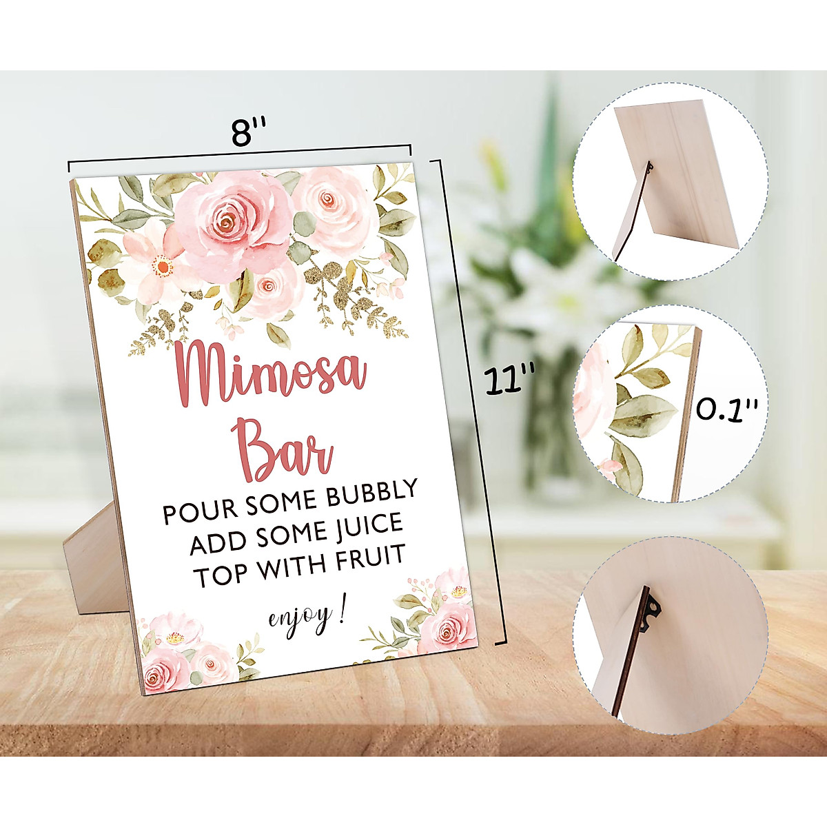 Mimosa Bar Boho Floral Bridal Shower,Wooden Sign With Stand,Bridal Shower Decoration,Bridal Shower Welcome Sign,Bar Decoration,Party Supplies,Bridal Shower Centerpieces,Wedding Shower Favors-20