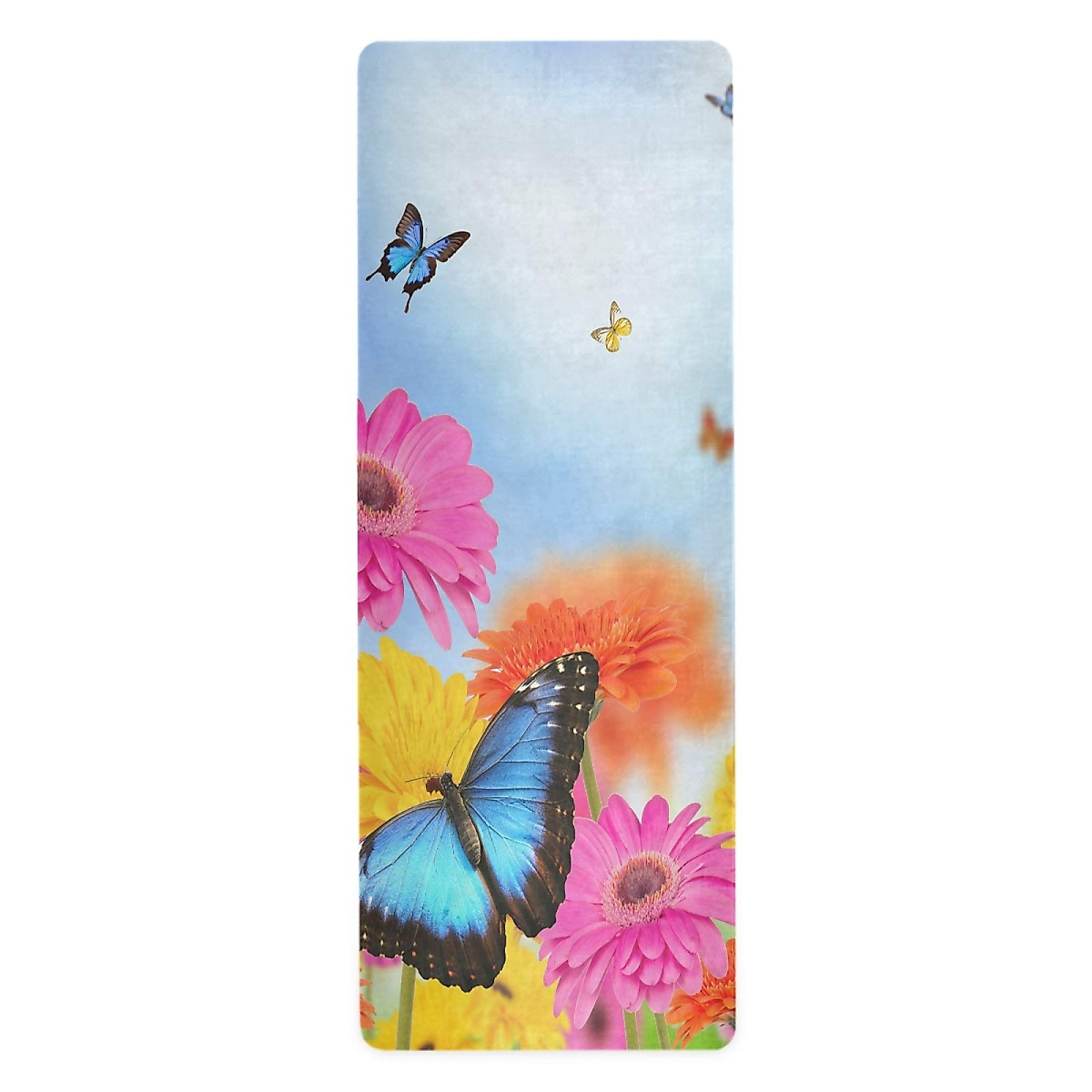 OTVEE Beautiful Flowers With Butterflies Yoga Mat for Women Non Slip Ultra Thin 1 MM Travel Yoga Mat with Carrying Bag Suede Fitness Exercise Mat for Yoga Pilates Workout Routines Camping