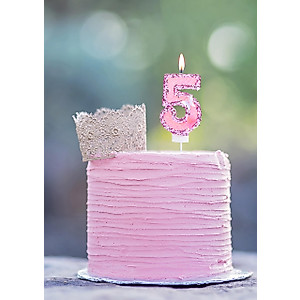 Kinsynko 5 Birthday Candle 5 Years Old Girl Pink Sequins Number 5 Candle with 3D Cute Butterfly for Princess Kids 5th Birthday Butterfly Theme Party Decorations…