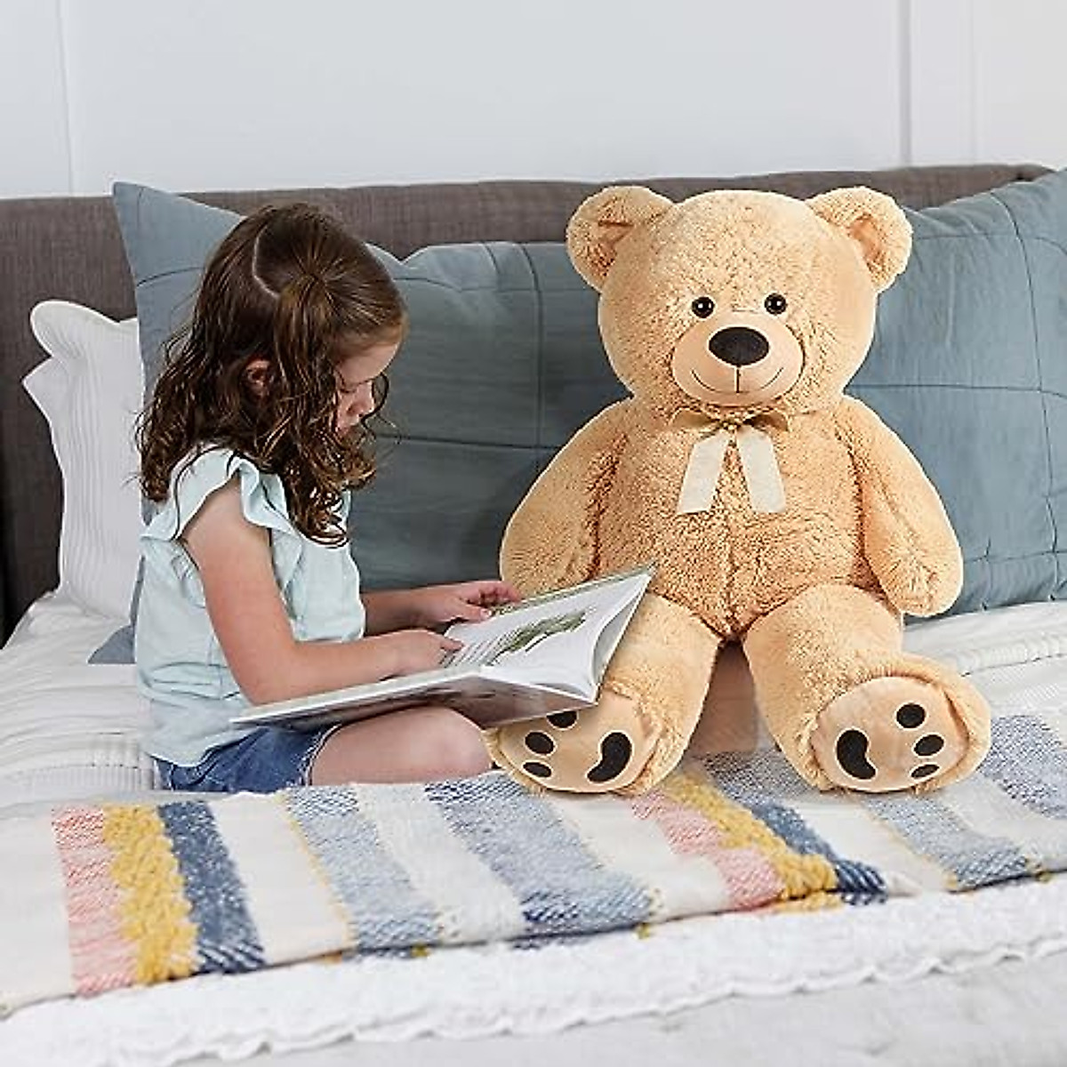LotFancy Big Teddy Bear, 3 Feet Giant Teddy Bear Stuffed Animal, Large Bear Plush Toy with Big Footprints, 39 inch, Gift for Girls, Girlfriend, Wife on Birthday Valentine's Day