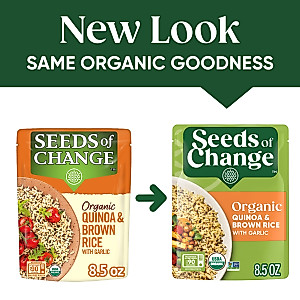 SEEDS OF CHANGE Organic Quinoa & Brown Rice with Garlic, Microwaveable Ready to Heat, 8.5 Ounce (Pack of 12)