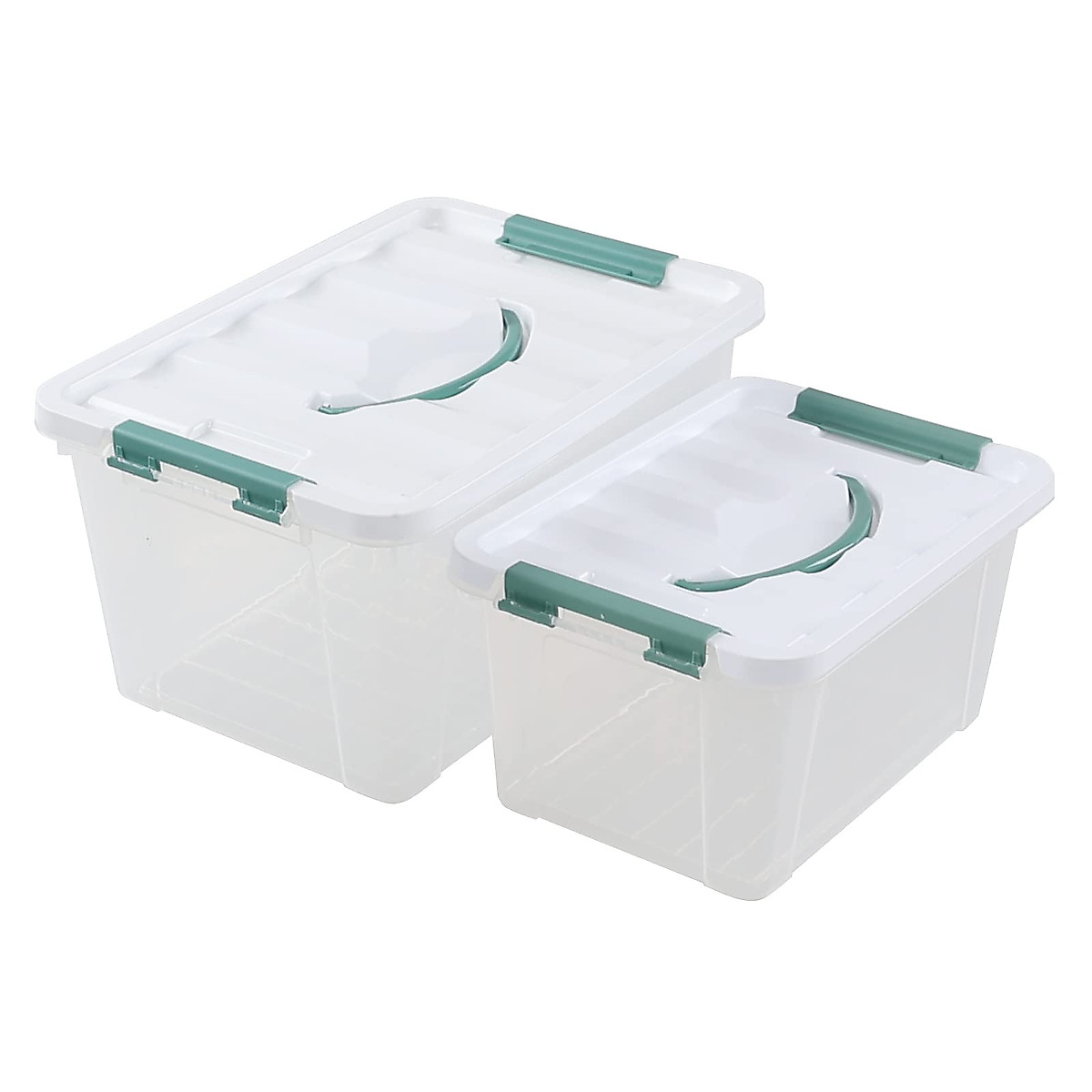 Wekioger 14 Quart & 6 Quart Plastic Latching Storage Boxes with Handle, 2-Pack Clear Lidded Storage Box Bin