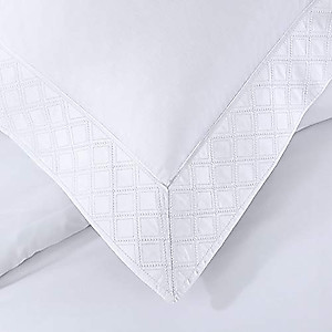 Hotel Collection Hira Sateen Duvet Cover Set, 100% Long Staple Certified Giza Egyptian Cotton, Cool, Breathable, Natural, Sustainable, Diamond Embroidery, Duvet Cover & 2 Shams (White, King/Cal King)