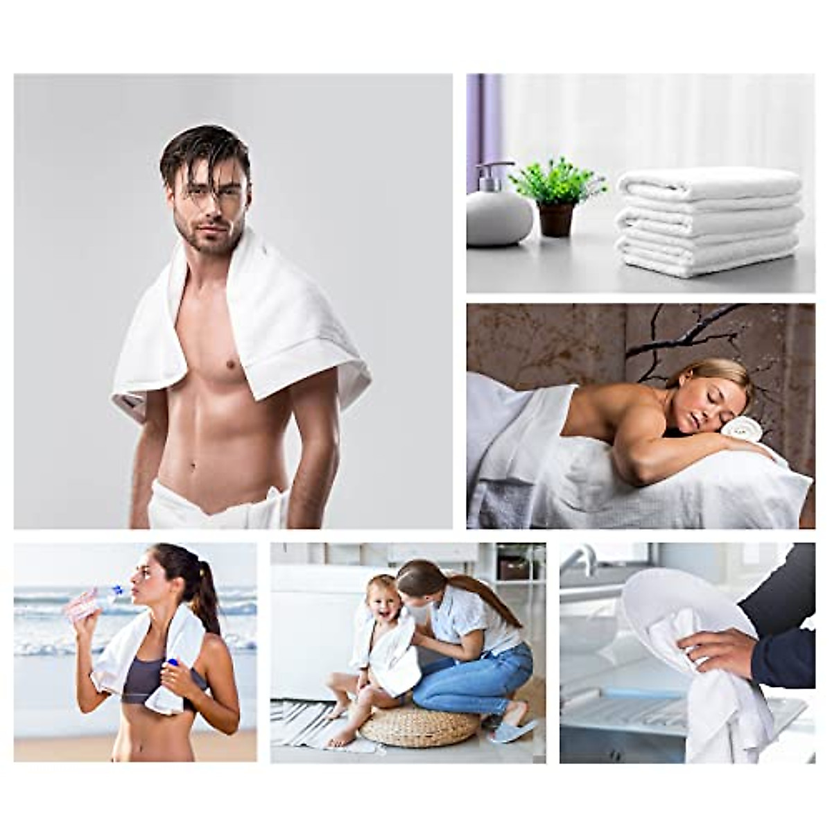 JMR 12 Pack Cotton Bath Towels 20x40-Hotel Multi-Purpose Towels for Commercial and Home Use-Soft, Lightweight, Absorbent, and Quick Drying Bath Towels for Pool, Gym, or Spa (White,20x40-12 Pcs)