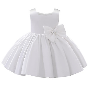Flower Girls Bowknot Tutu Dress for Kids Baby Wedding Bridesmaid Birthday Party Pageant Formal Dresses Toddler Little Princess First Communion Baptism Christening Dance Prom Gown White 2-3 Years
