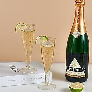 FOCUSLINE 100 Pack Plastic Champagne Flutes, 4.5 Oz Gold Glitter Plastic Champagne Glasses, Disposable Clear Toasting Glasses Recyclable Plastic Champagne Cups for Wedding Party