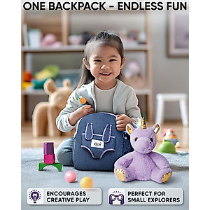 Naturally KIDS Small Unicorn Backpack - 3 - 4 Year Old Girl Gifts - Toddler Backpack for Girl Boy w Stuffed Animal - Toys for 3 Year Old Girls - w Pockets & Reflective Logo - Backpack w Purple Unicorn