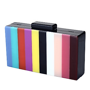 Women's Evening Bag Acrylic Clutch Purse for Women Formal Prom Wedding Party and Multicolor bar Pattern Evening Box Handbag