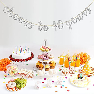 INNORU Glitter Silver Cheers to 40 Years Banner - 40th Birthday Sign Bunting 40th Marriage Anniversary Party Bunting Decoration