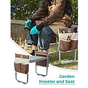 DEERFAMY Garden Stool, Garden Kneeler and Seat Load Capacity 350 Lbs, Folding Garden Chair for Kneeling and Sitting, Heavy Duty Kneeling Bench with Extra Kneeling Pad, 2 Tool Pouches, Digging Gloves