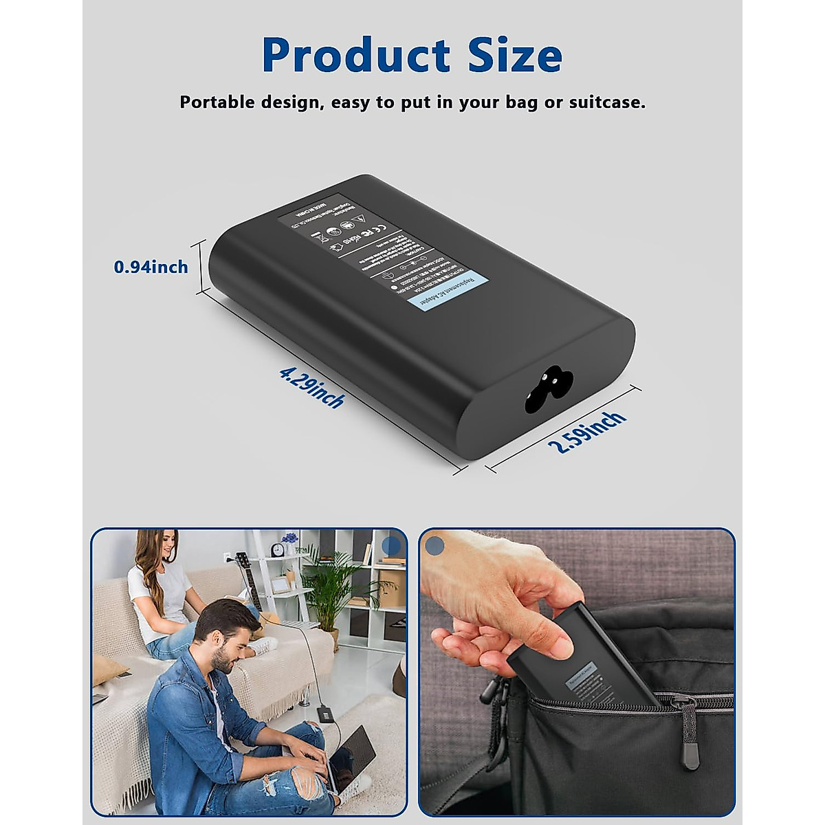 Charger for Dell 65W USB-C Laptop Charger for XPS and Latitude - Power Cord Included