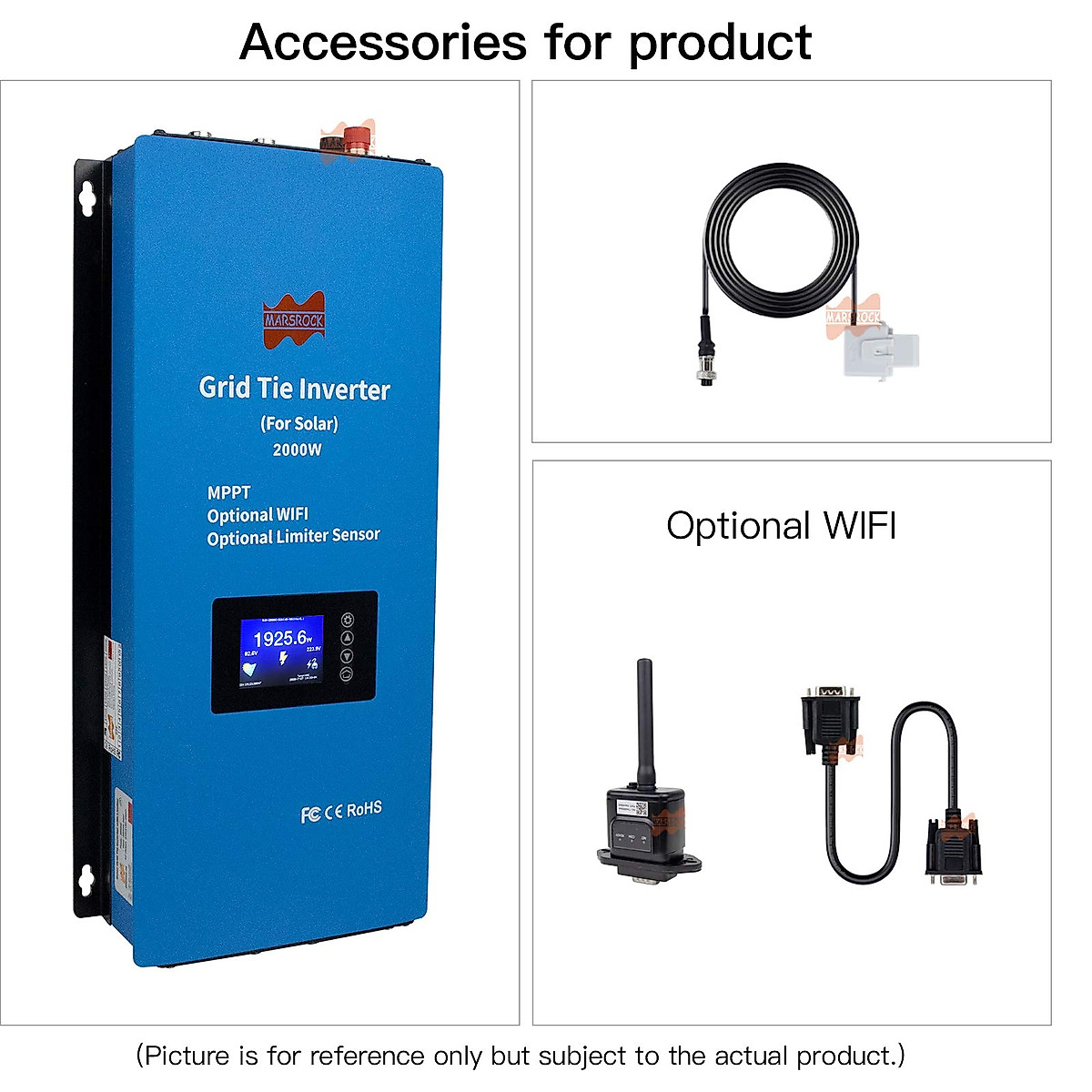 Marsrock 2000W PV Grid Tie Inverter Power Limiter Wide Voltage 45-90VDC for Solar Panel Input AC 240V (120V+120V)